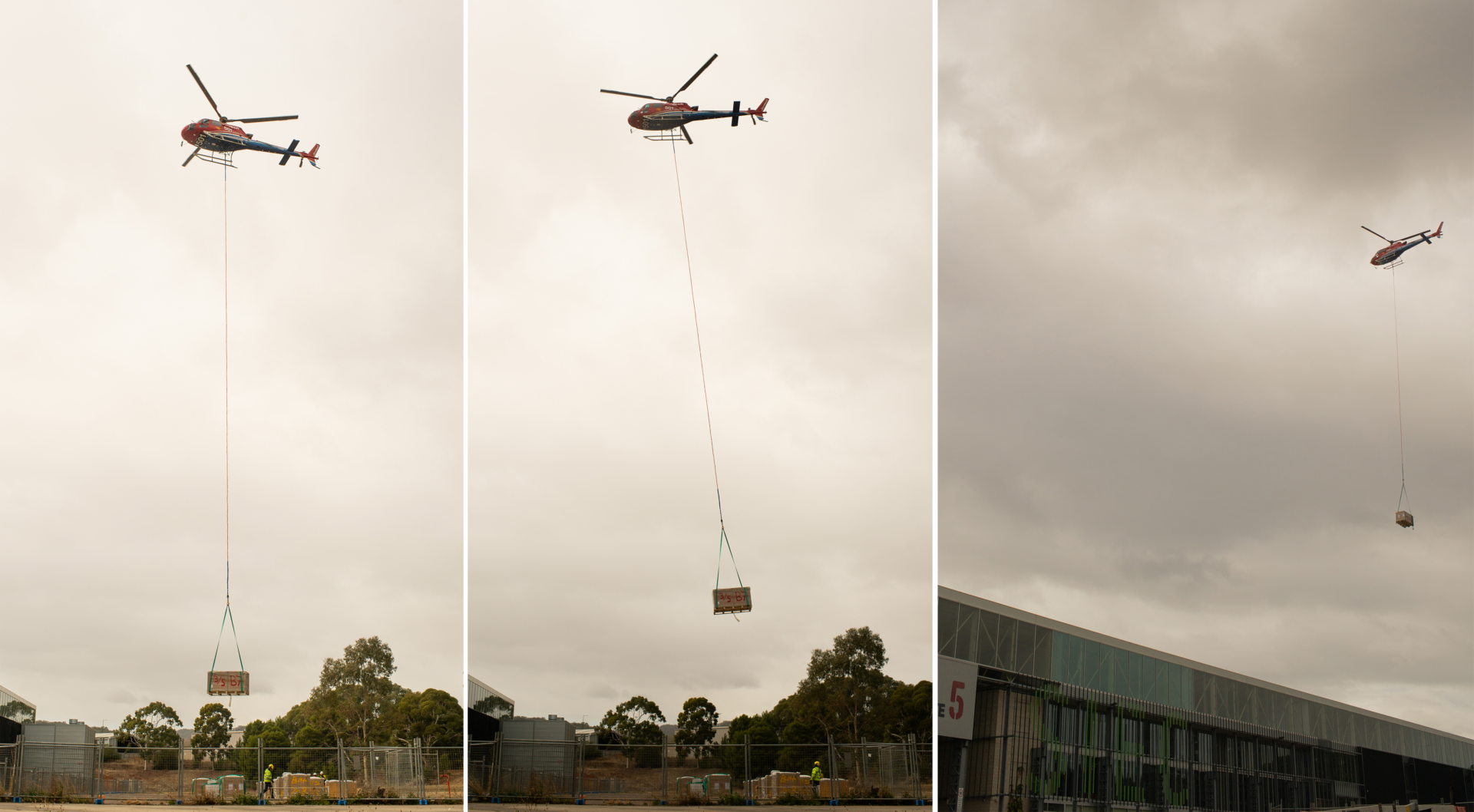 Helicopter transports 2,000 solar panels onto roof - Tonsley